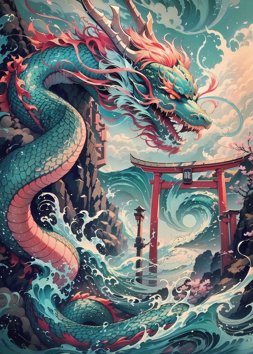 'Mythical Sea Dragon Beast' Poster, picture, metal print, paint by ...