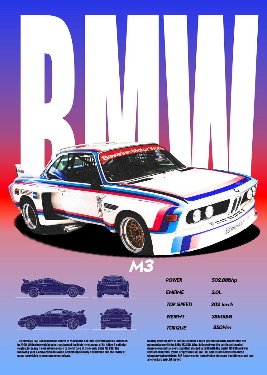 'BMW CSL ' Poster, picture, metal print, paint by your poster land ...