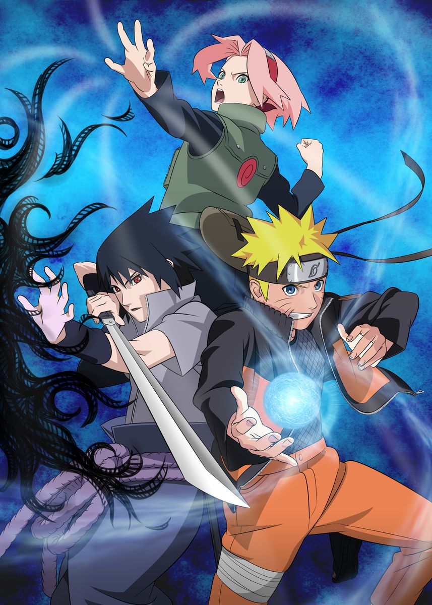 'Group Fight Pose' Poster, picture, metal print, paint by Naruto | Displate