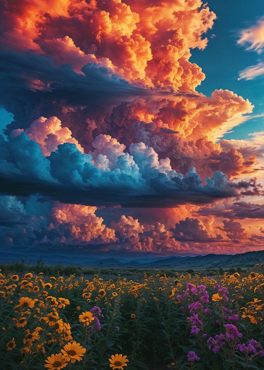 'Flowers and Colorful Sky' Poster, picture, metal print, paint by ...