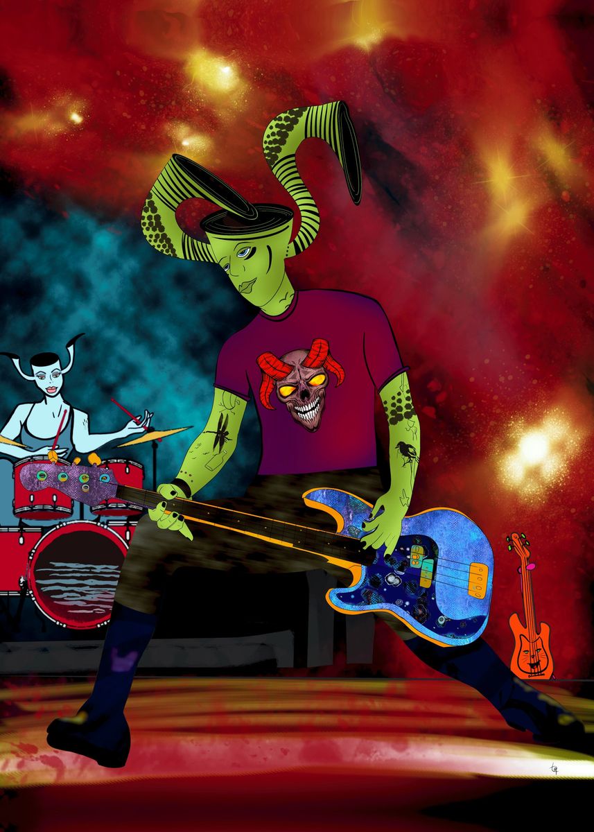 'Cosmic Bass Guitar Jam' Poster, picture, metal print, paint by T Q ...