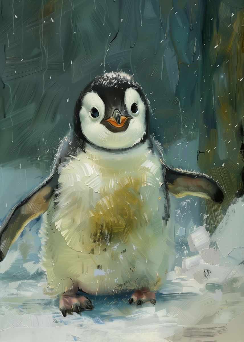 'Cute Penguin Cub Snow Art' Poster, picture, metal print, paint by Zenz ...