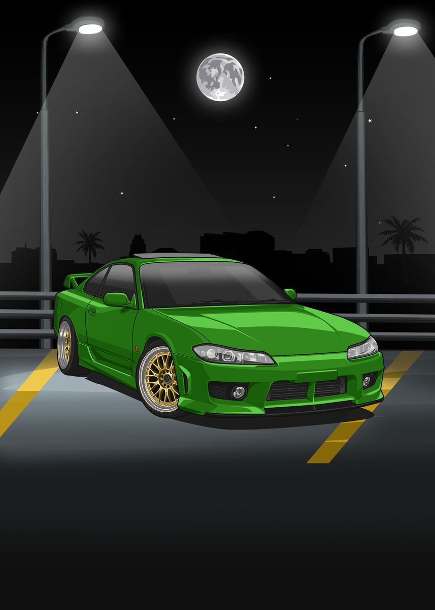 'nissan silvia s15 green' Poster, picture, metal print, paint by ...