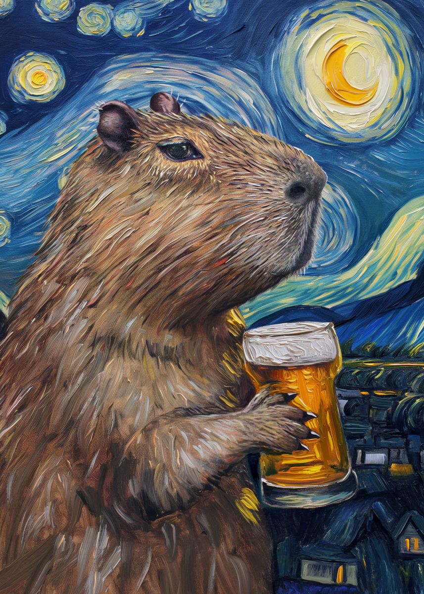 'Capybara Drinking Beer' Poster, picture, metal print, paint by Eline ...