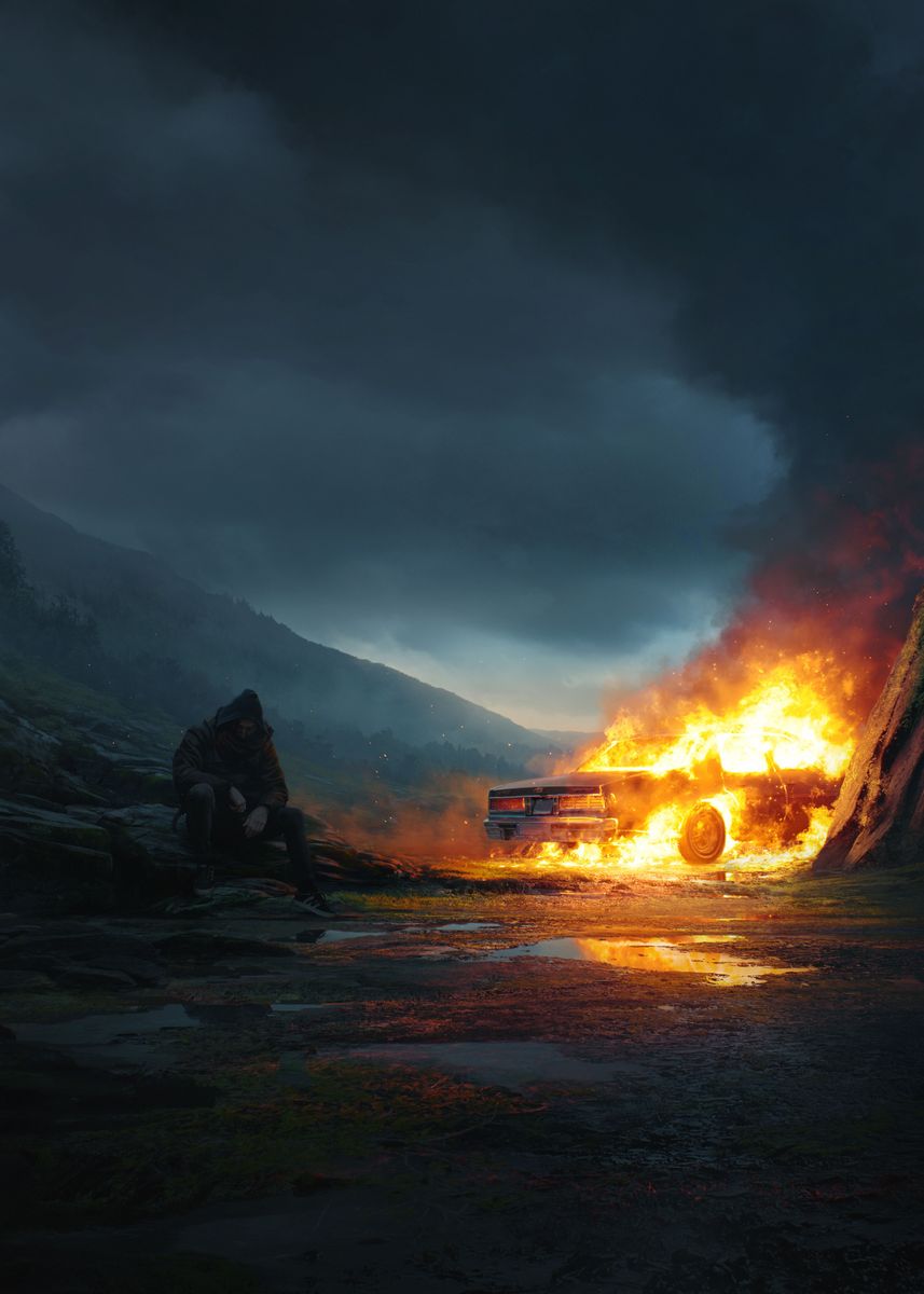 'Burning' Poster, picture, metal print, paint by Max Asabin | Displate