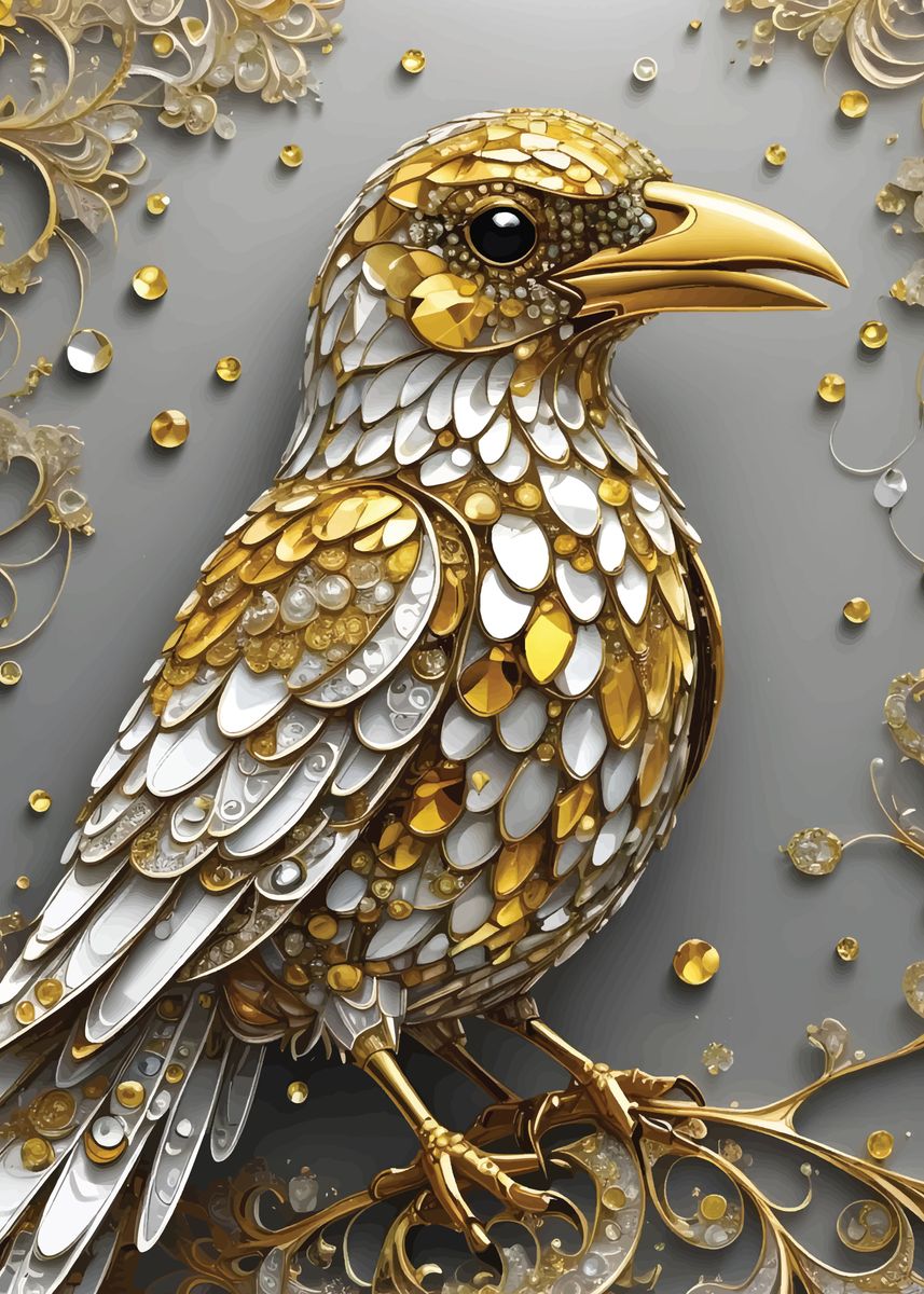 'golden bird' Poster, picture, metal print, paint by ALEX GREZ | Displate