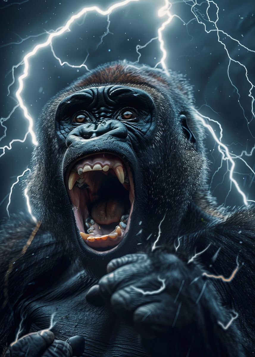 'Gorilla Lightning' Poster, picture, metal print, paint by Henning ...