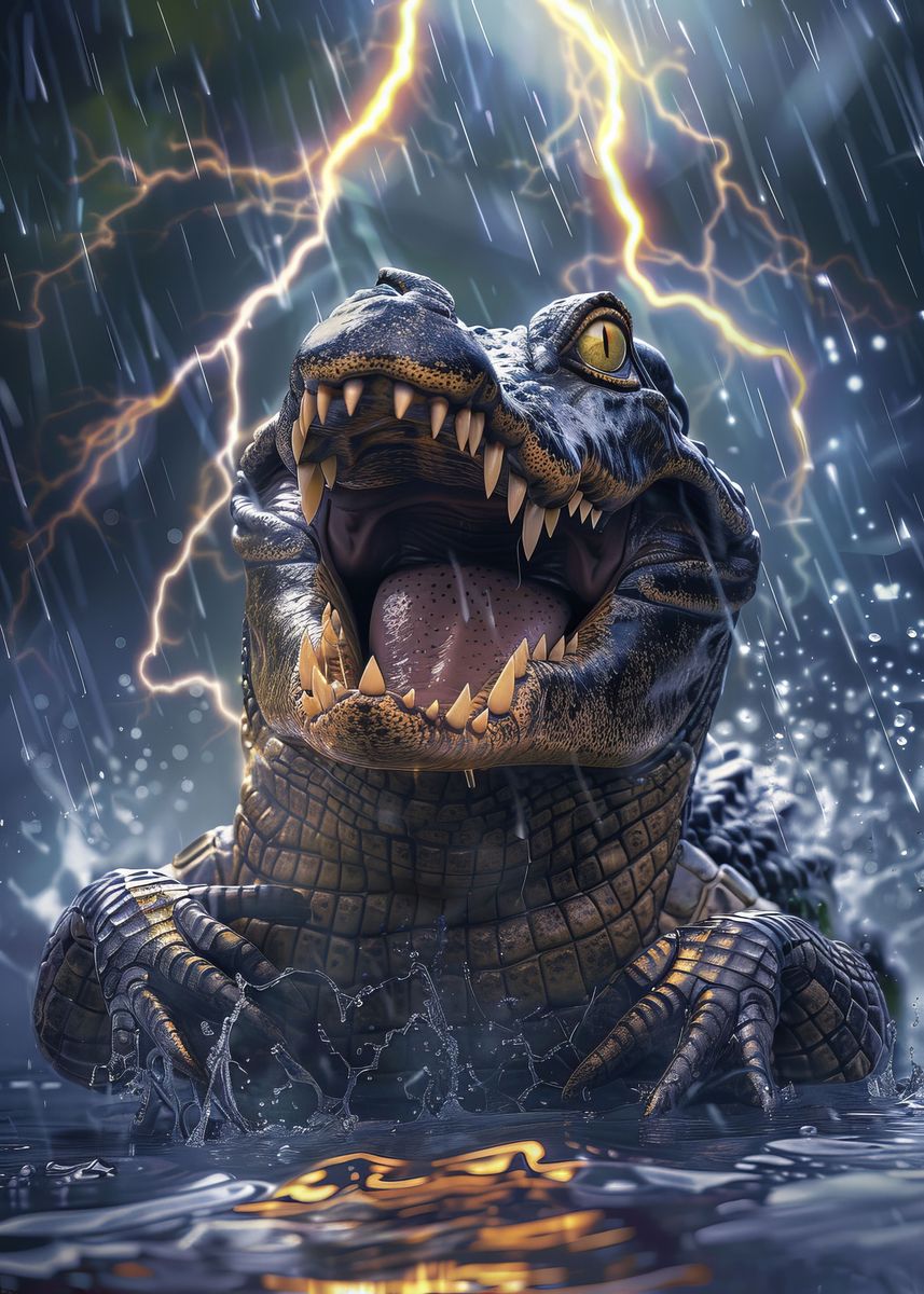 'Crocodile Lightning' Poster, picture, metal print, paint by Henning ...