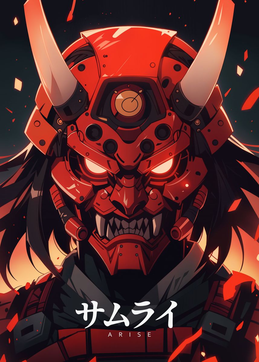 'Red Samurai' Poster, picture, metal print, paint by Lukasz Kobylka ...