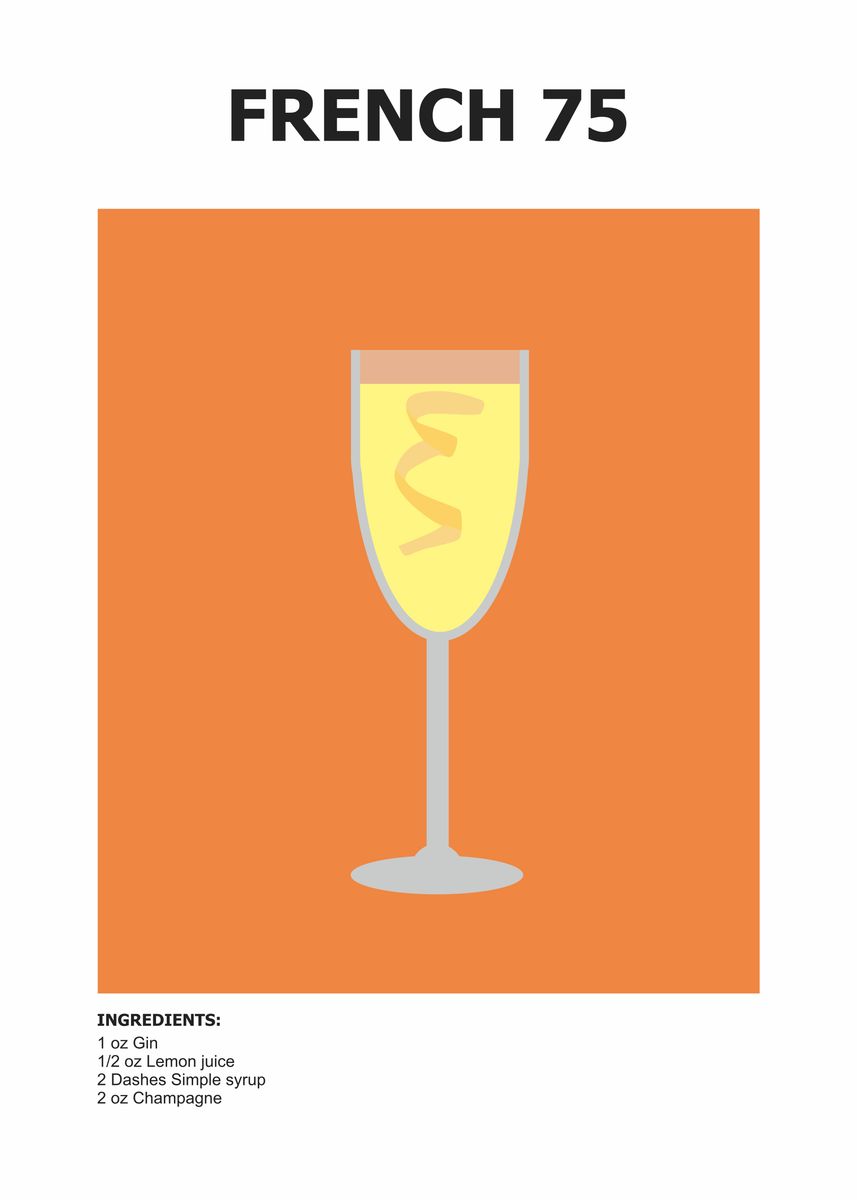 'french 75 cocktail' Poster, picture, metal print, paint by Ratna Mutia ...