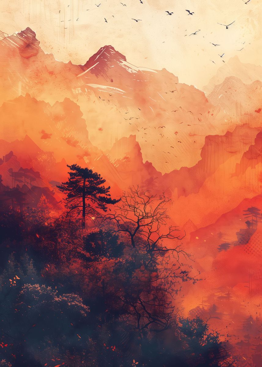 'Nature Sunset Forest Art' Poster, picture, metal print, paint by ...