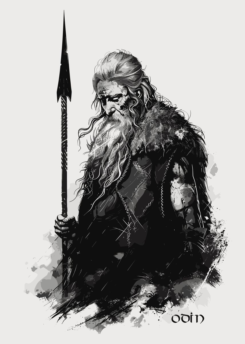 'Odin Black and White' Poster, picture, metal print, paint by Anziehend ...