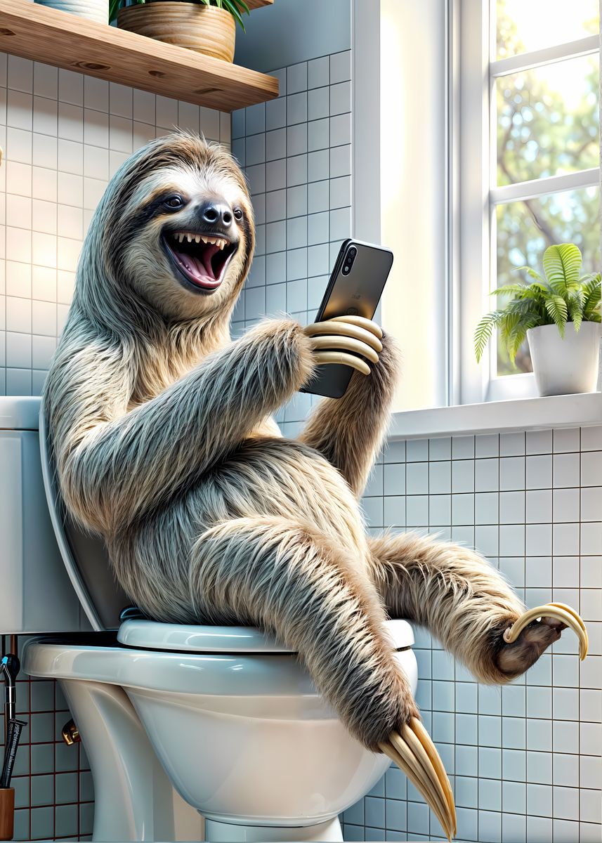 'funny sloth in toilet ' Poster, picture, metal print, paint by Top new ...