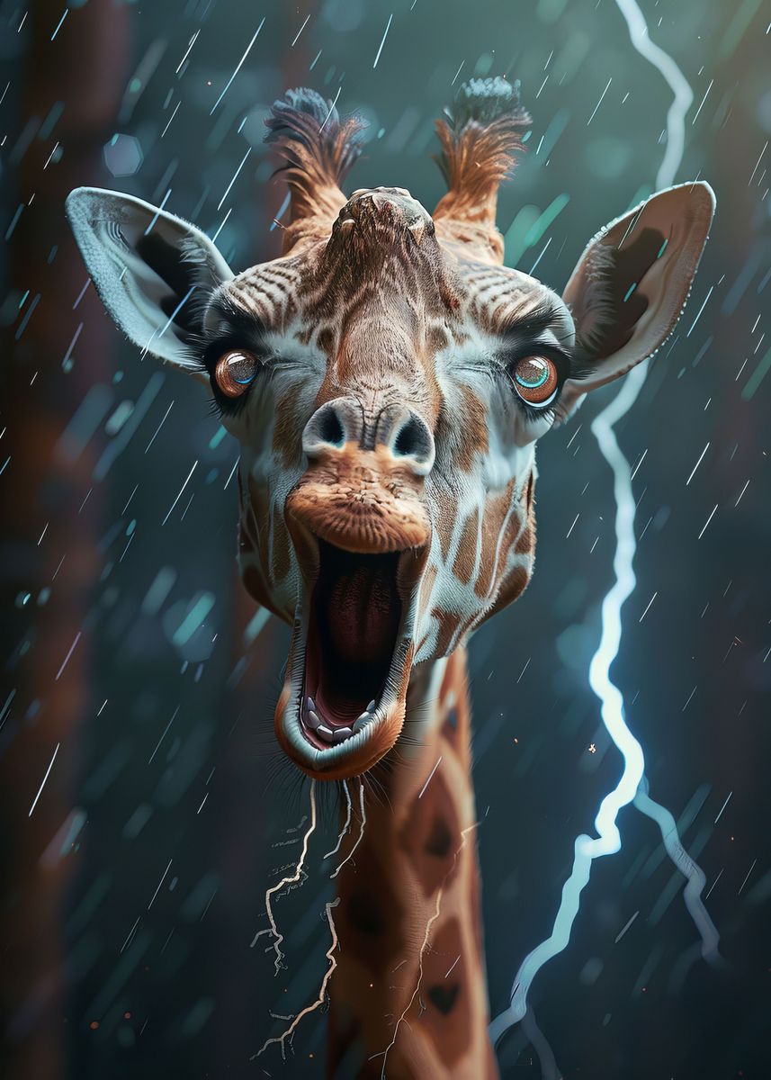 'Giraffe Lightning' Poster, picture, metal print, paint by Henning ...
