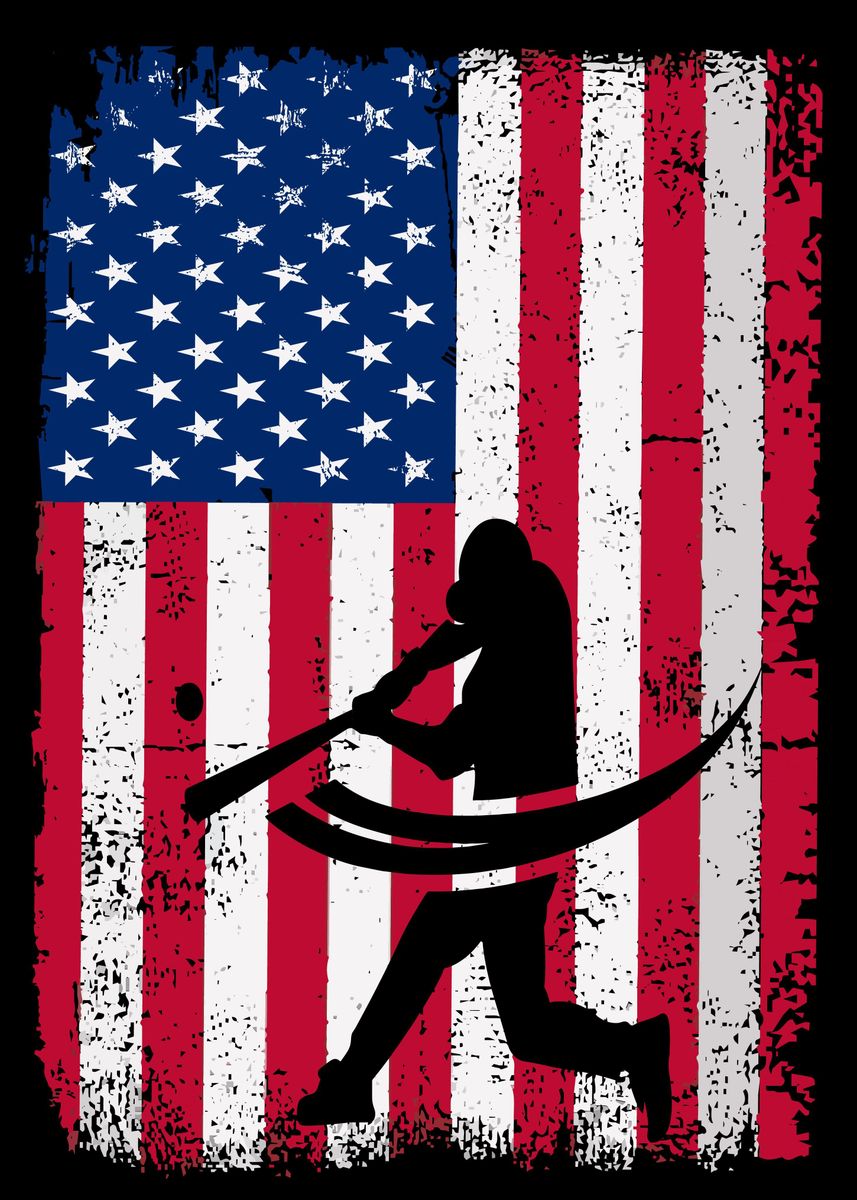 'Baseball USA Flag' Poster, picture, metal print, paint by saadia ...
