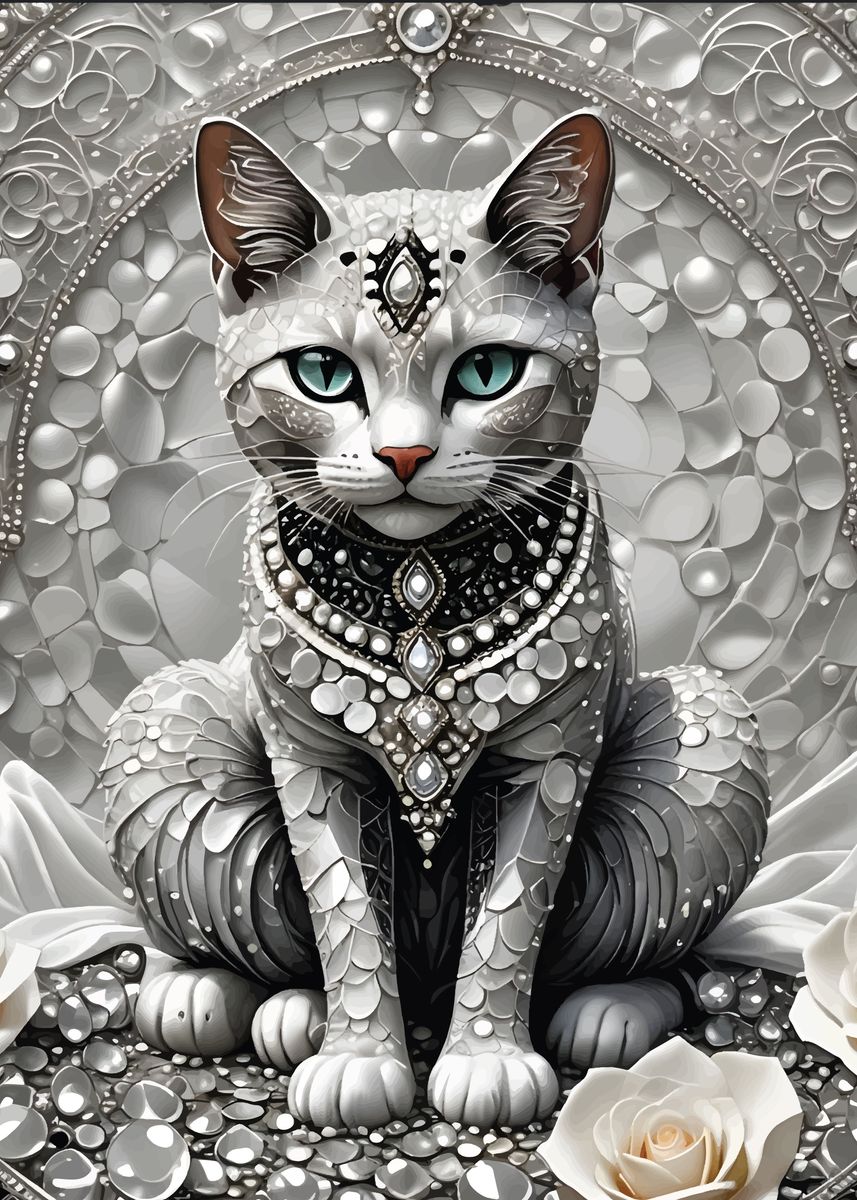 'White Cat Kintsugi' Poster, picture, metal print, paint by ALEX GREZ ...