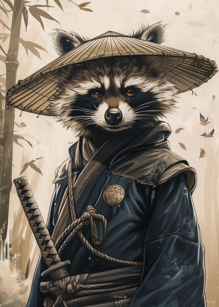 'Samurai Racoon ' Poster, picture, metal print, paint by Creative YS ...
