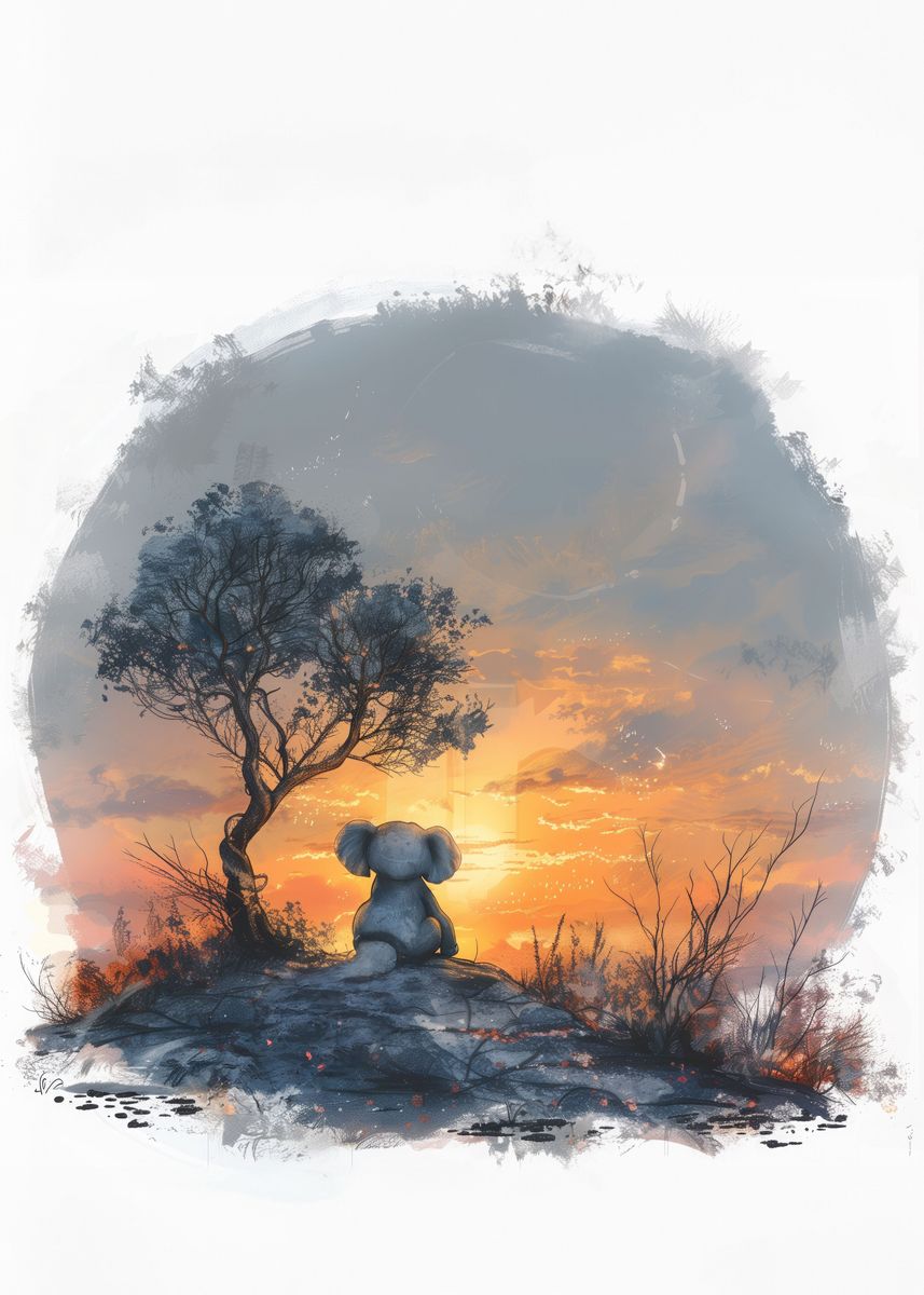 'Lonely baby elephant' Poster, picture, metal print, paint by Artsynth ...