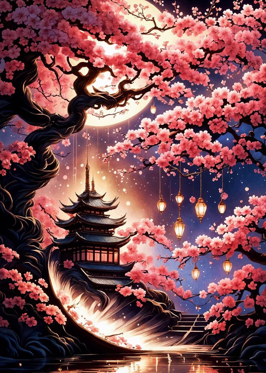 'Japanese Cherry Blossom ' Poster, picture, metal print, paint by ...