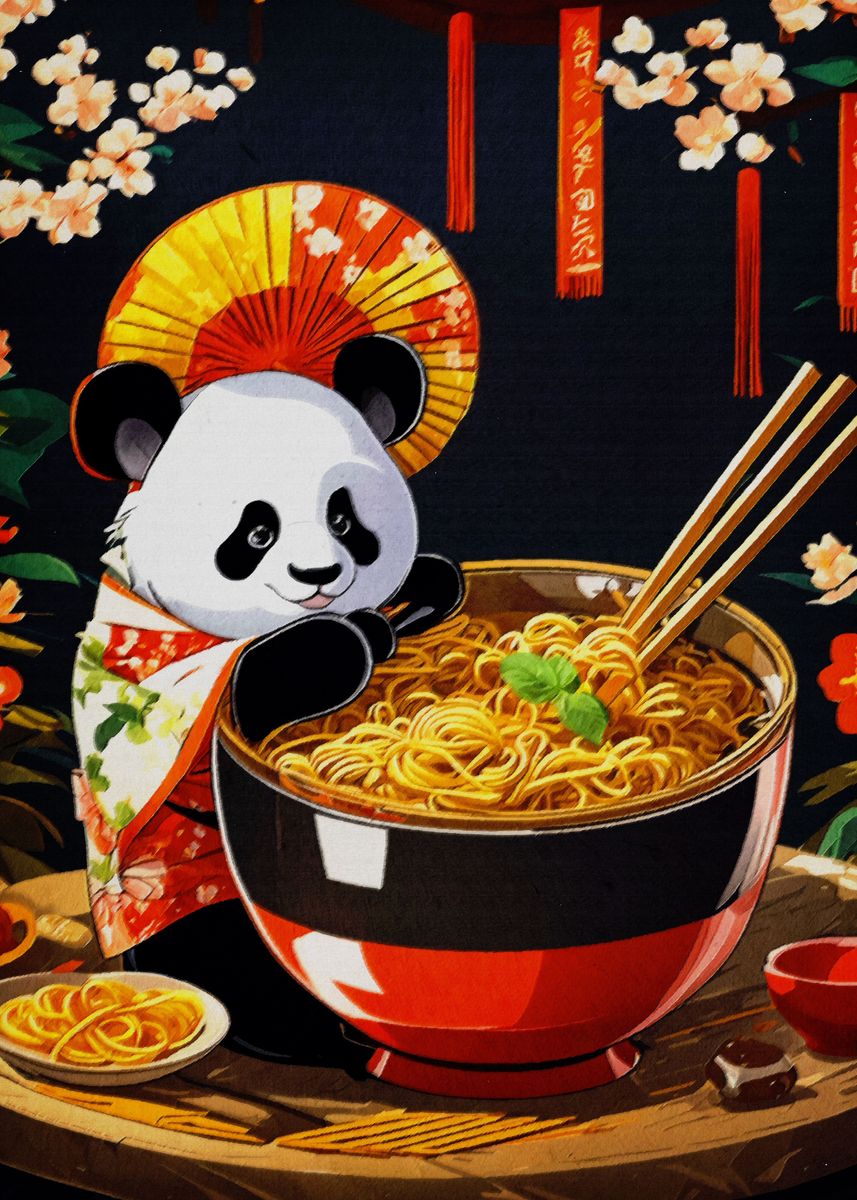 'panda ramen japan' Poster, picture, metal print, paint by Daniaal ...