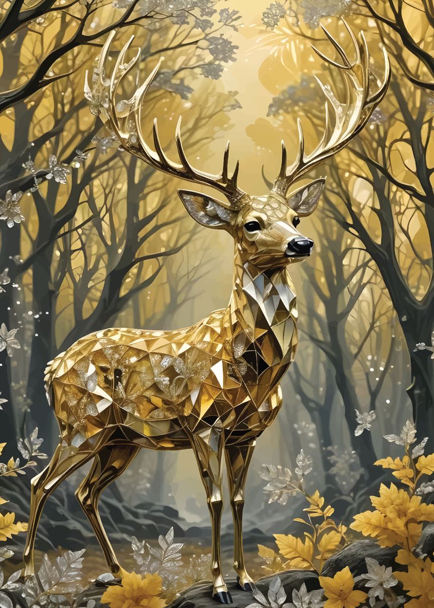 'the deer Kintsugi' Poster, picture, metal print, paint by ALEX GREZ ...
