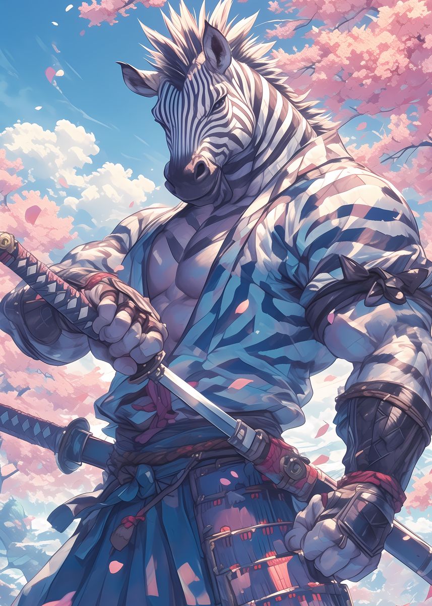 'Samurai Zebra Sakura' Poster, picture, metal print, paint by Joshua T ...