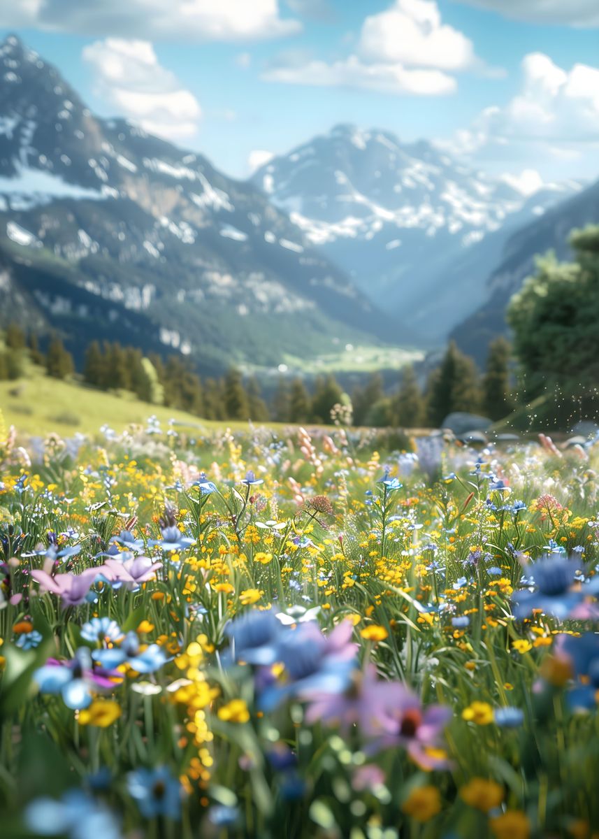 'Alpine Wildflower Meadow' Poster, picture, metal print, paint by ...