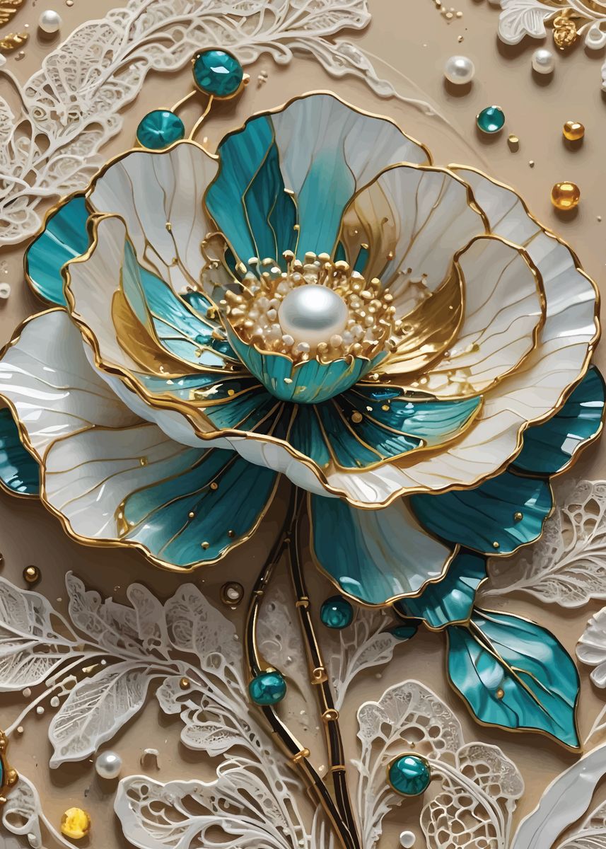 'Kintsugi Lotus Abstract' Poster, picture, metal print, paint by ALEX ...