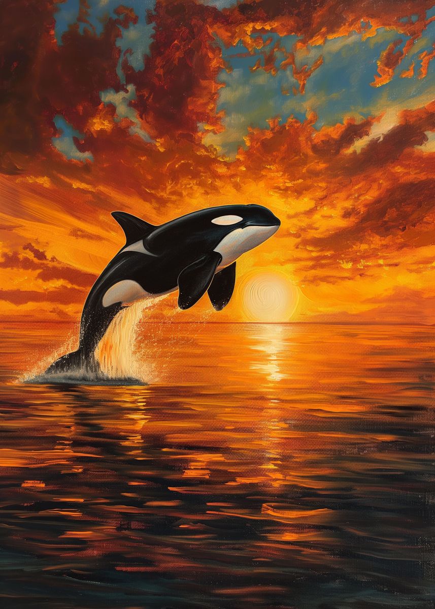 'Orca Sunset Ocean Scenic' Poster, picture, metal print, paint by Zenz ...