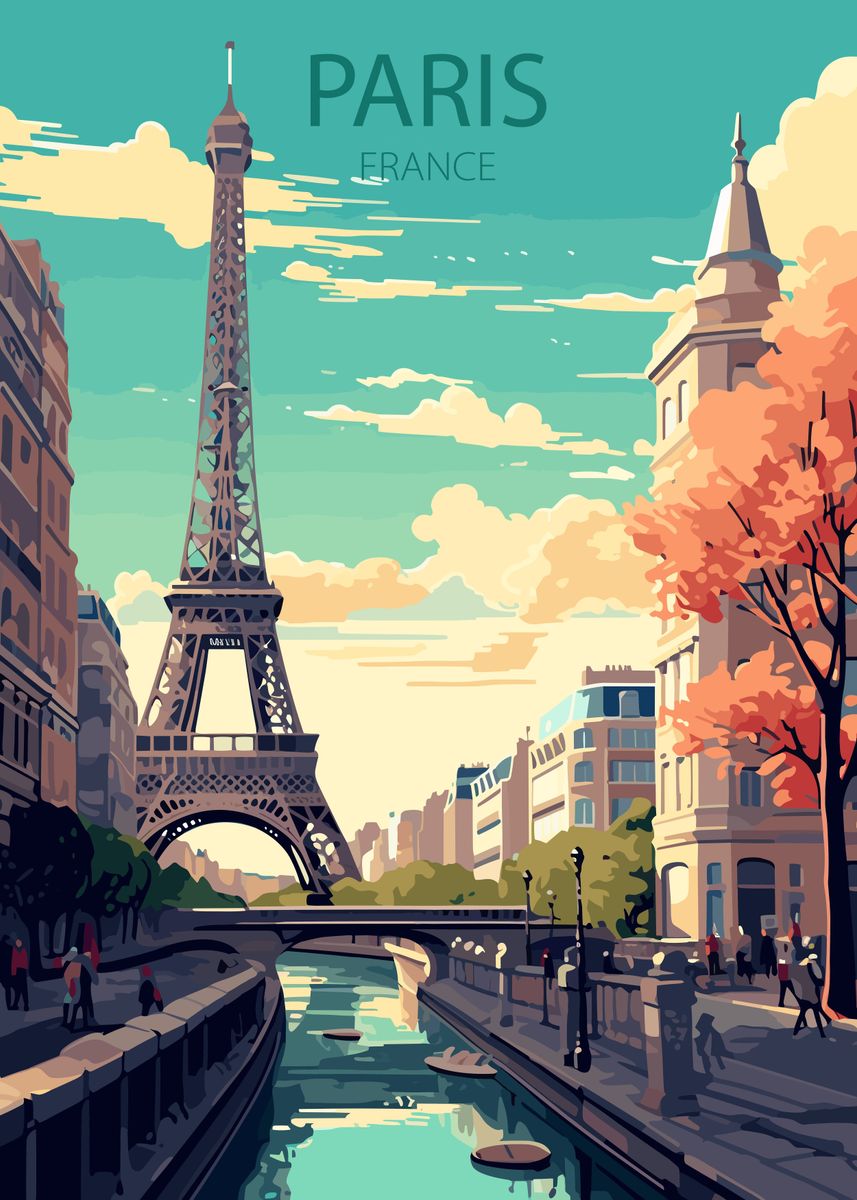 'Paris France' Poster, picture, metal print, paint by Sam Kal | Displate