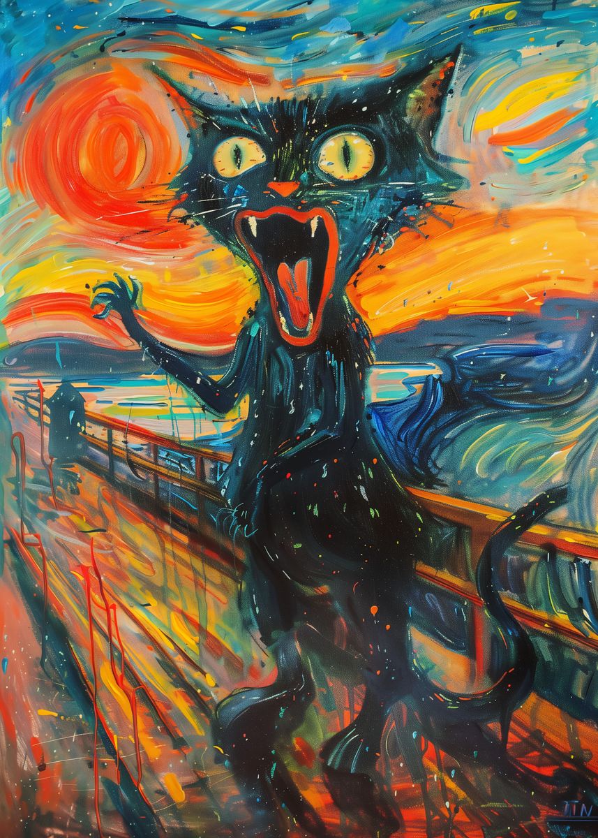 'Funny Screaming Cat' Poster, picture, metal print, paint by ...