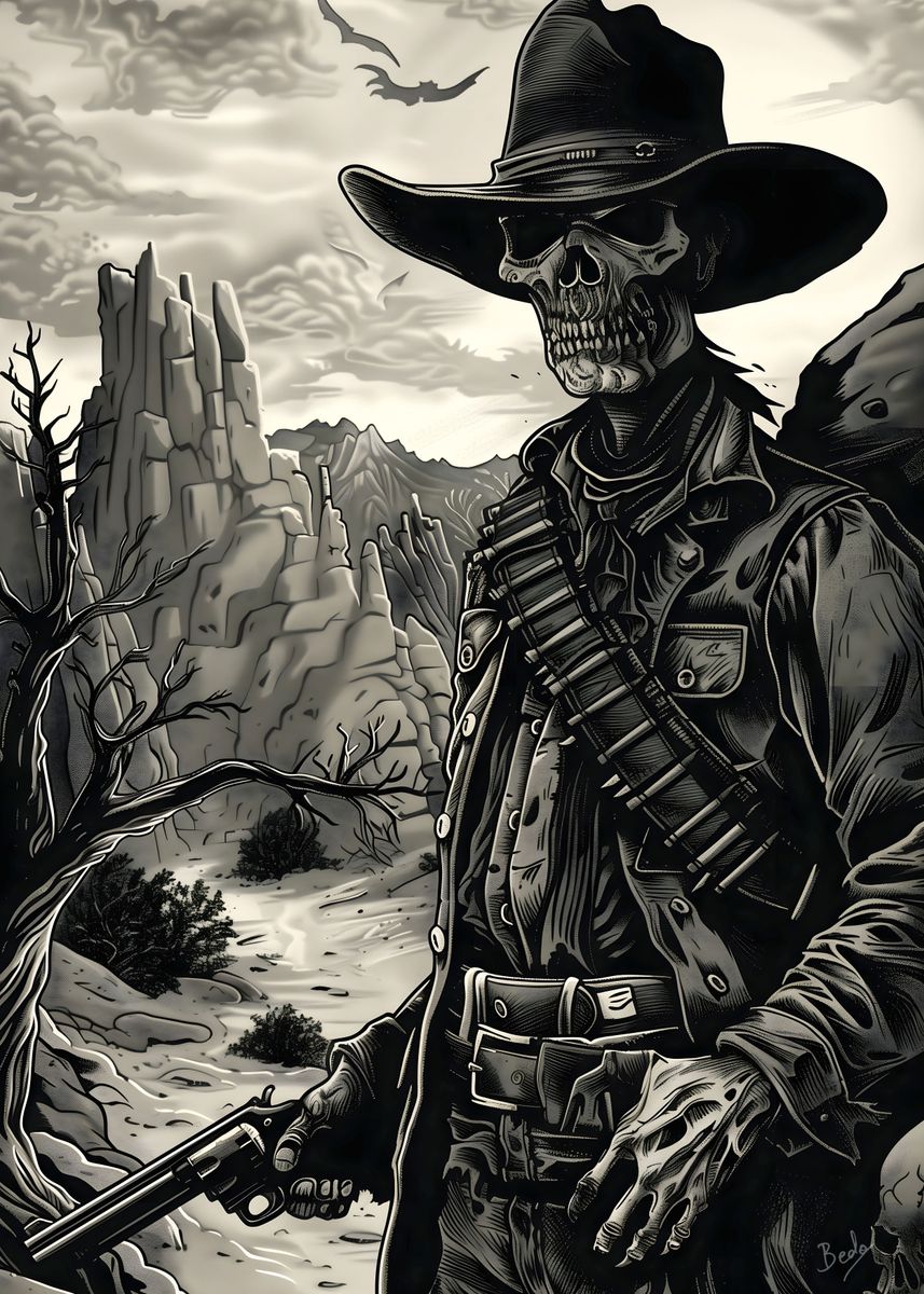 'Ghost Gunslingers V1' Poster, picture, metal print, paint by Peter ...