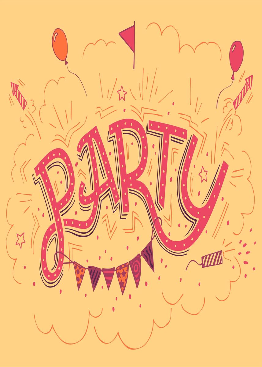 'Party Time Word Art Style' Poster, picture, metal print, paint by ...
