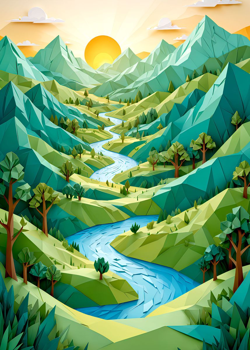 'rolling green hills' Poster, picture, metal print, paint by Zamzam Art ...