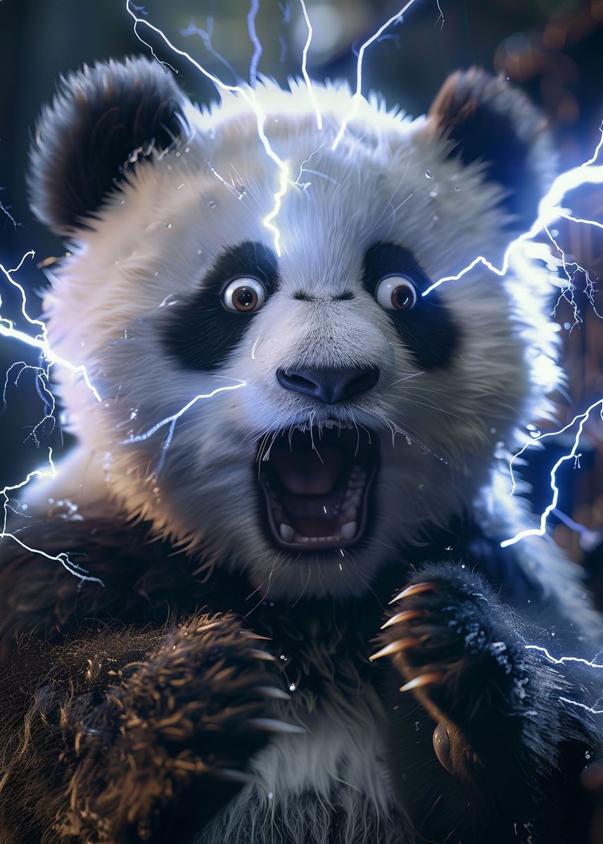 'Panda Lightning' Poster, picture, metal print, paint by Henning ...