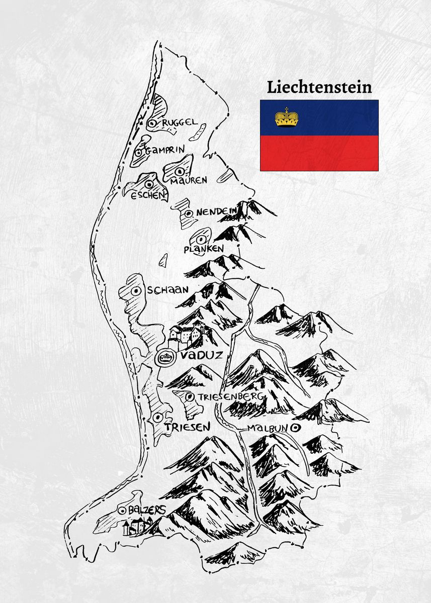 'Map of Liechtenstein' Poster, picture, metal print, paint by Angelos ...