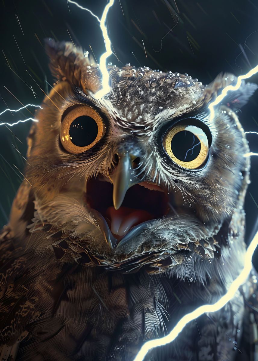 'Owl Lightning' Poster, picture, metal print, paint by Henning Seiffert ...