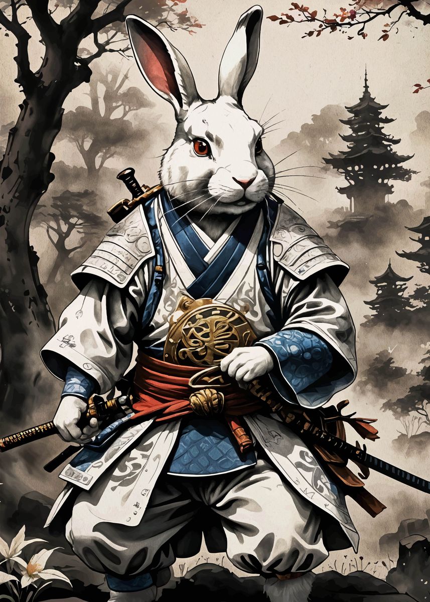 'Rabbit Bunny Samurai Japan' Poster, picture, metal print, paint by EPL ...