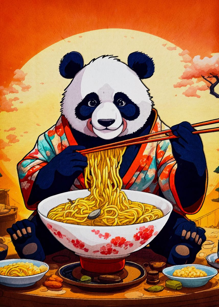 'panda ramen japan' Poster, picture, metal print, paint by Daniaal ...