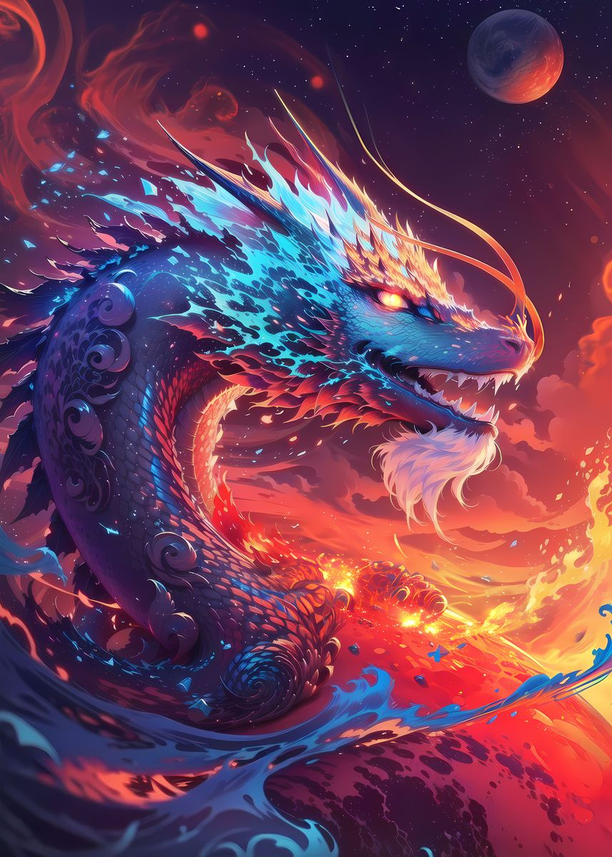 'Celestial Fire Serpent' Poster, picture, metal print, paint by Luong ...