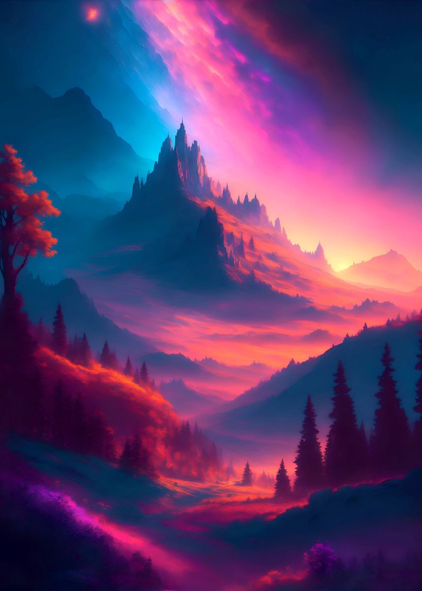 'Colorful RGB mountain hill' Poster, picture, metal print, paint by ...