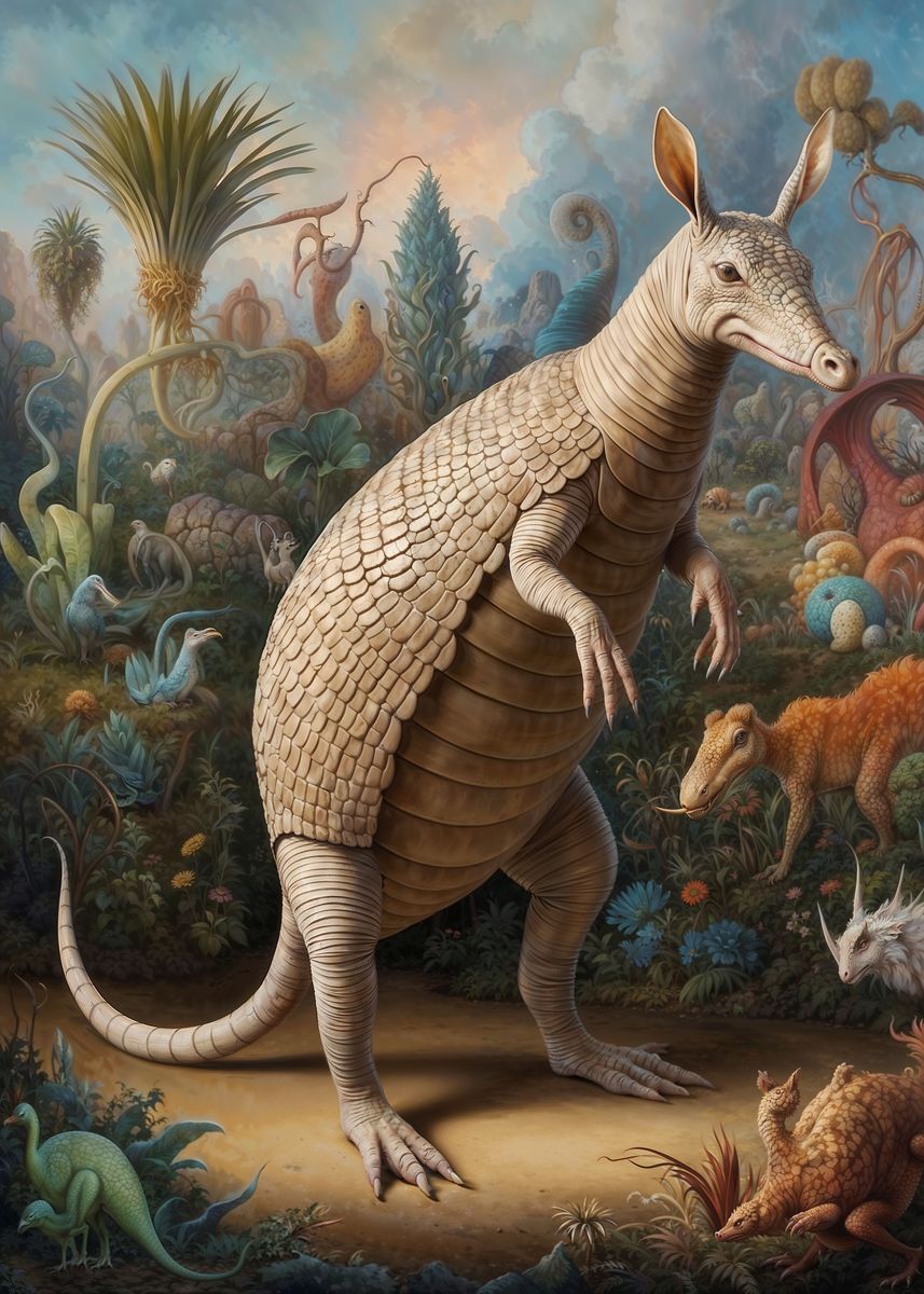 'Amazing Armadillo Safari' Poster, picture, metal print, paint by Mudge Studios | Displate