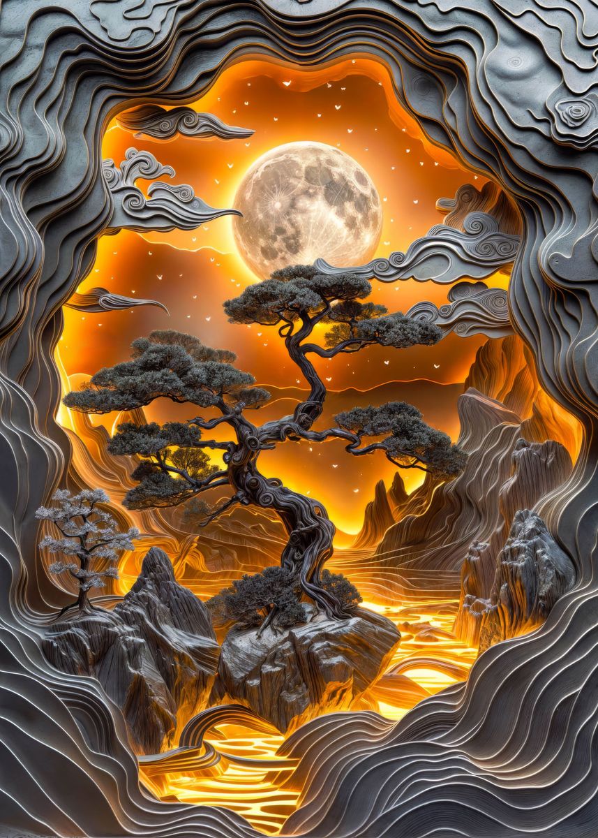 'Lava Bonsai' Poster, picture, metal print, paint by Vizio | Displate