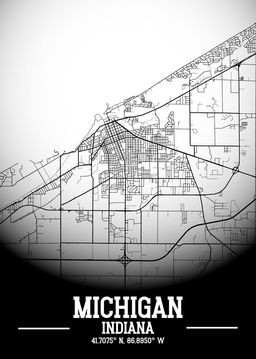 'Michigan City Map White' Poster, picture, metal print, paint by ...