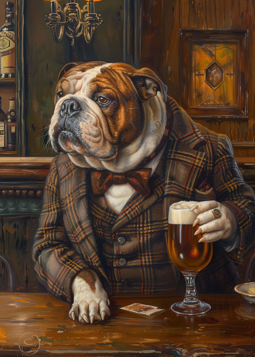 'Bulldog Irish Pub' Poster, picture, metal print, paint by Eline | Displate