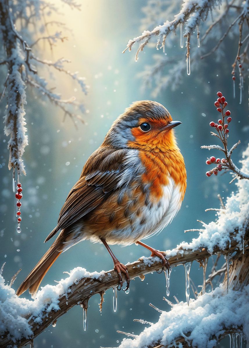 'Robin Redbreast Winter' Poster, picture, metal print, paint by ...