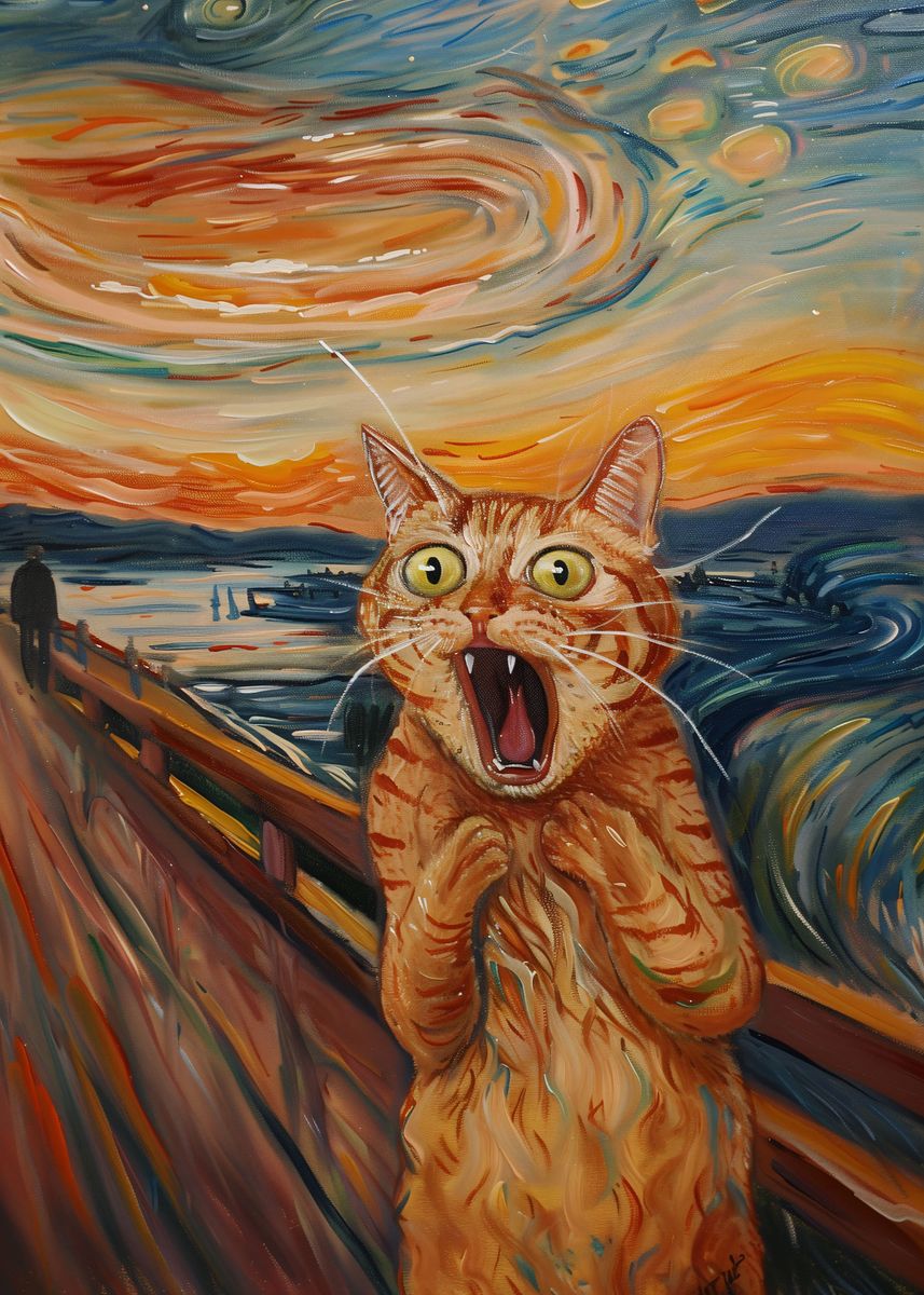 'Orange Cat The Scream' Poster, picture, metal print, paint by ...