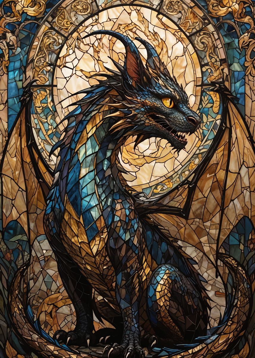 'Kintsugi Black DRAGON ' Poster, picture, metal print, paint by Tae ...
