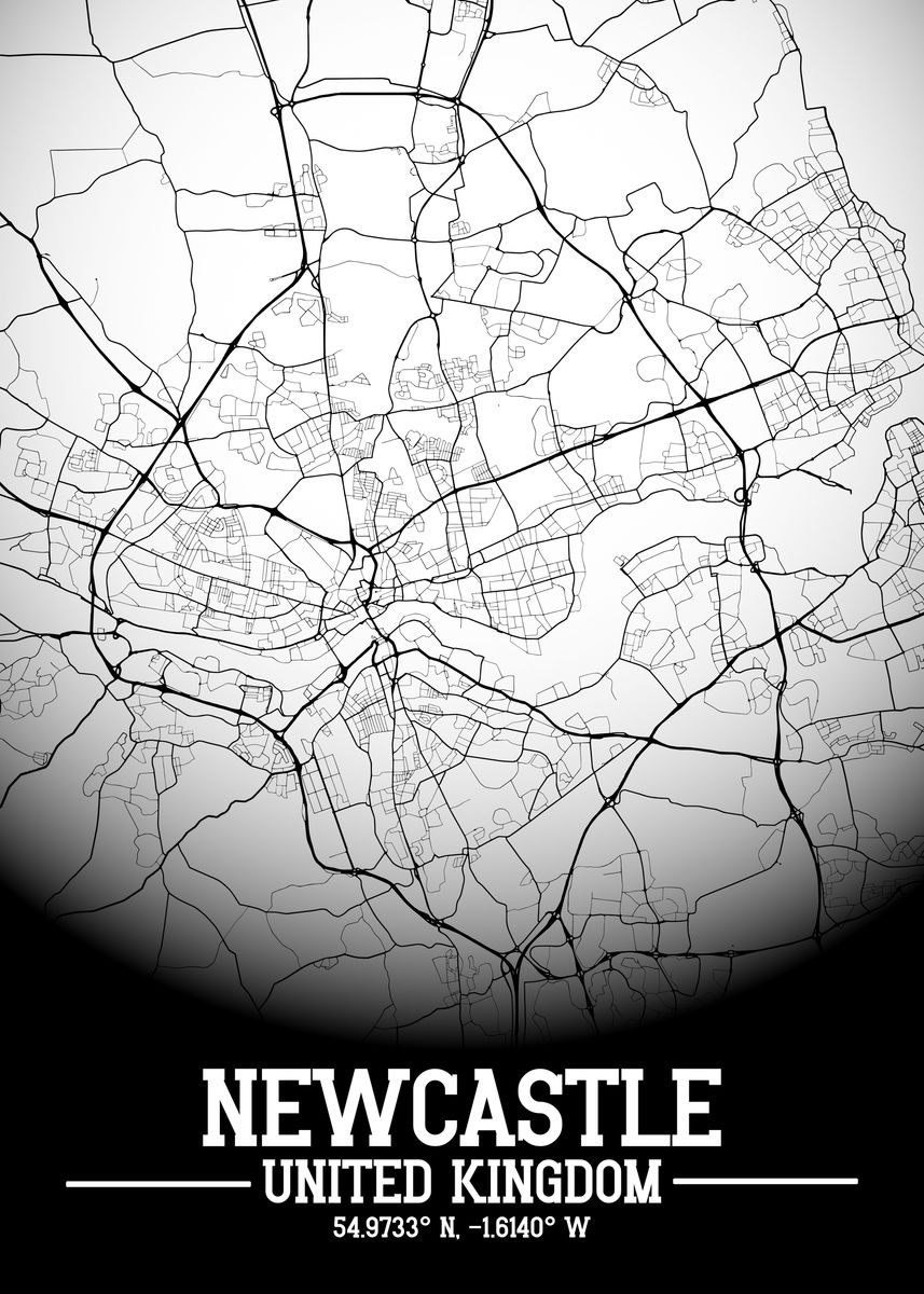 'Newcastle City Map White' Poster, picture, metal print, paint by ...