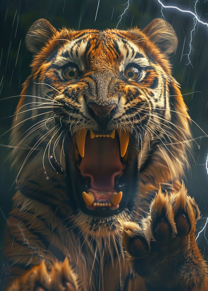 'Tiger Lightning' Poster, picture, metal print, paint by Henning ...